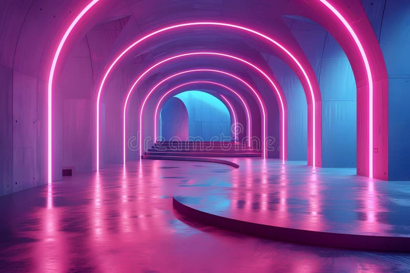 Futuristic Neon Cubes with Abstract Lights and Reflections in Digital ...