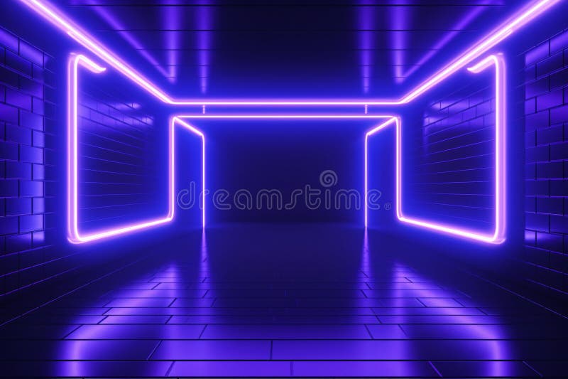 Futuristic Neon Tunnel with Blue and Pink Laser Glow Geometric Stock ...