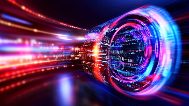 Futuristic Neon Tunnel: Digital Technology and Data Stream in Vivid ...