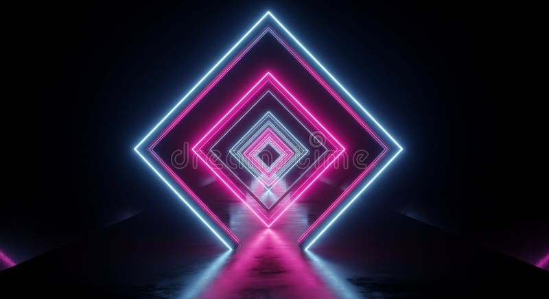 Futuristic Neon Tunnel with Geometric Diamond-shaped Lights in Dark ...