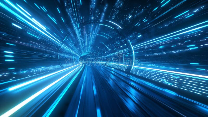 Futuristic Neon Tunnel with Speeding Light Trails Stock Image - Image ...
