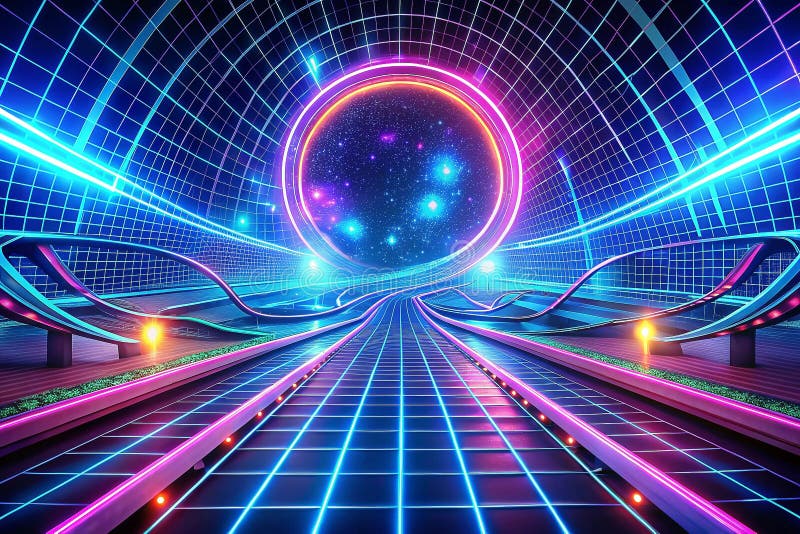 Futuristic Neon Tunnel, Starry Galaxy View, Transport Pathway Stock ...