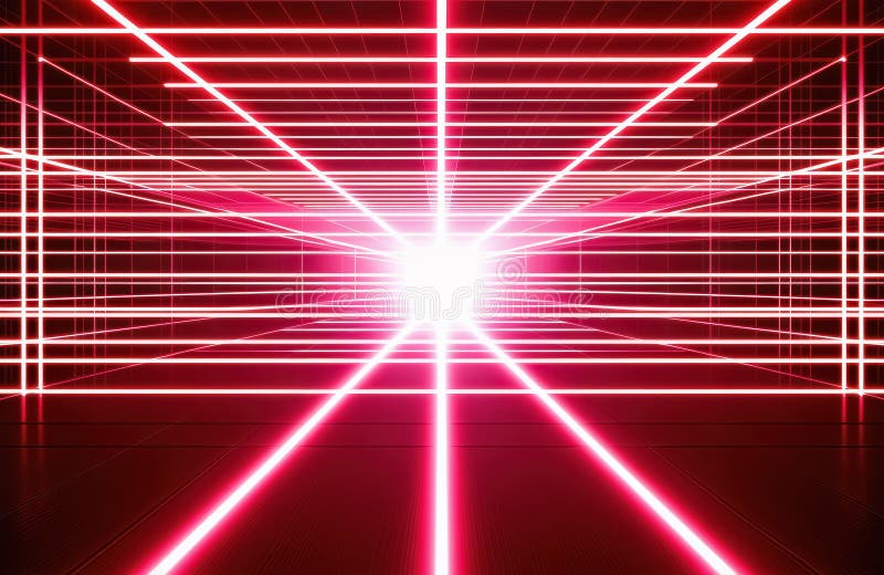 Futuristic Neon Tunnel with Symmetrical Red Light Grid and Glowing ...