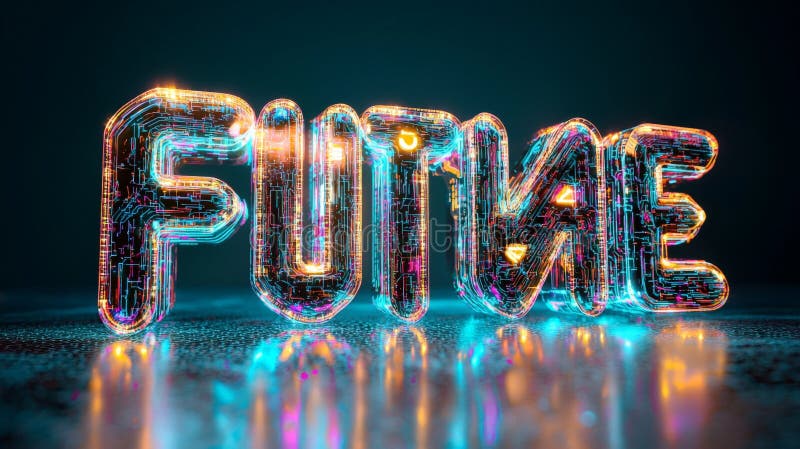Futuristic Neon Typography with Glowing Circuit Patterns Stock ...