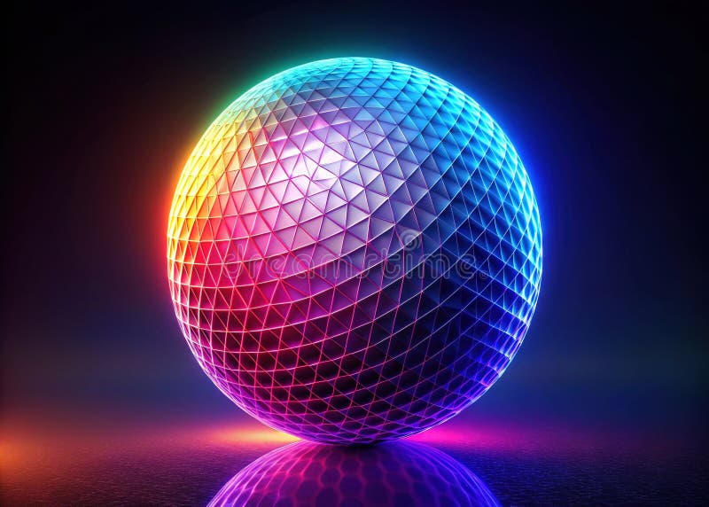 Futuristic Neon Wireframe Golf Ball a HighTech 3D Rendering with ...