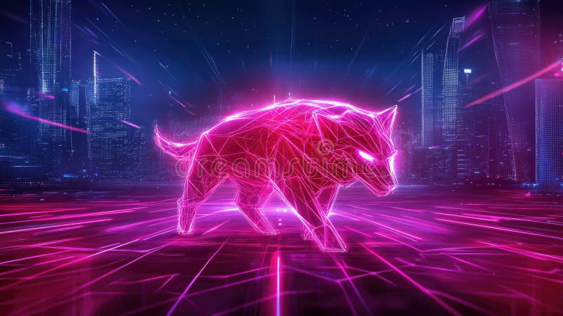 Futuristic Neon Wolf in a Digital Cyberpunk Cityscape Stock Photo ...