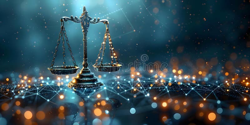 Futuristic Network Background with Digital Scales of Justice ...