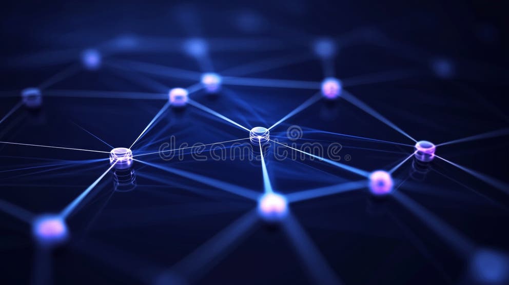 Futuristic Network Connection Nodes on Dark Blue Background Stock Photo ...