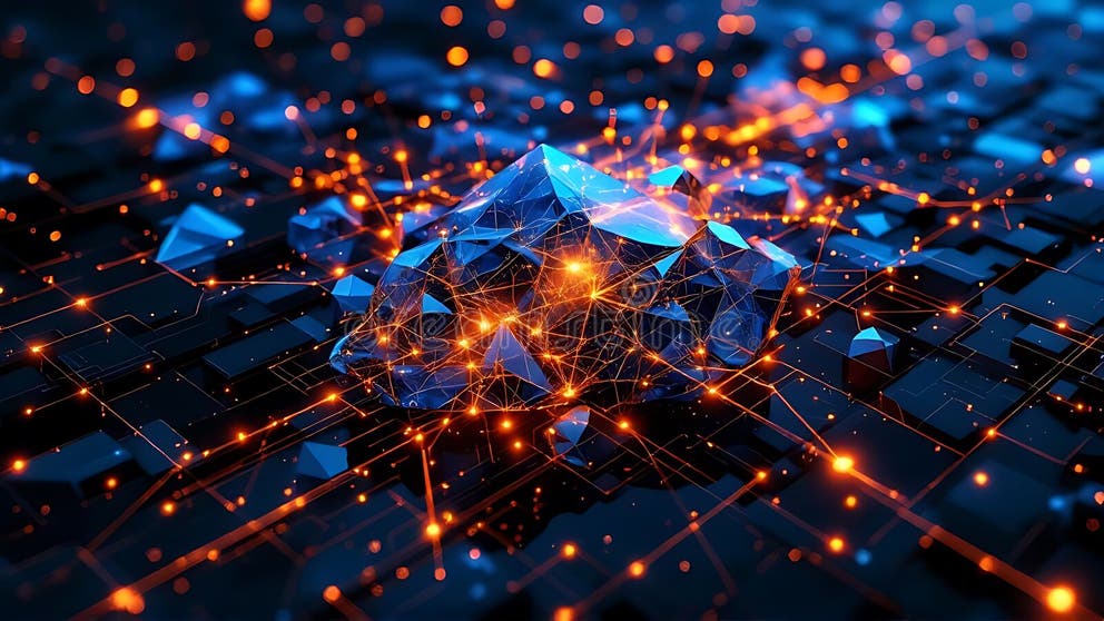 Futuristic Network Connection with Polygonal Structures and Glowing ...