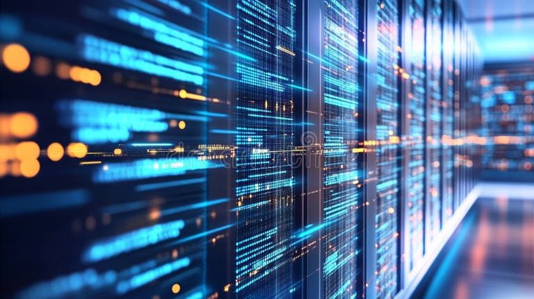 Futuristic Network Data Stream Background with Bright Digital Elements ...