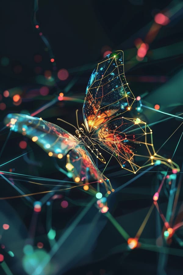 Evolution Butterfly Life Cycle. Flying Moth Neon Silhouette in 3D Line ...