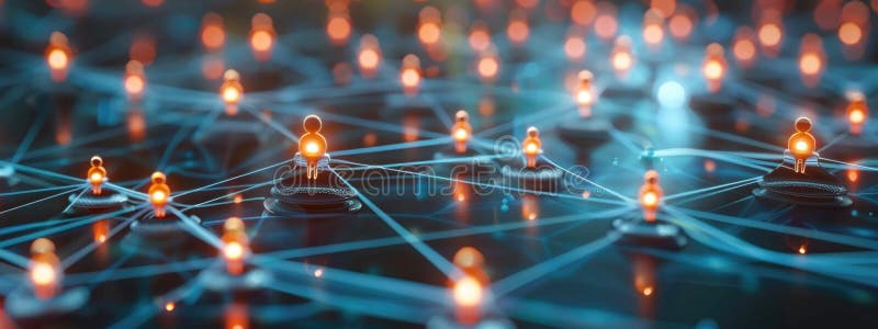 Futuristic Network of Glowing Nodes Connected by Blue Wires ...