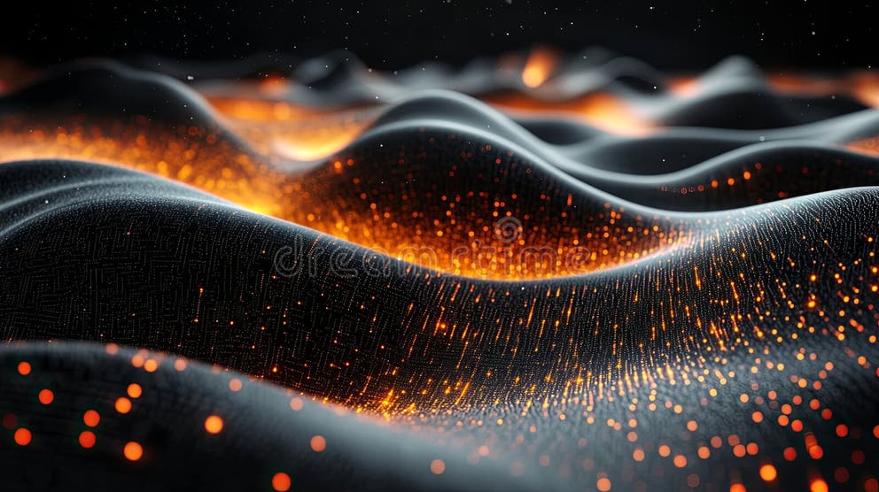 Futuristic Network of Glowing Waves Featuring Complex Math Expressions ...