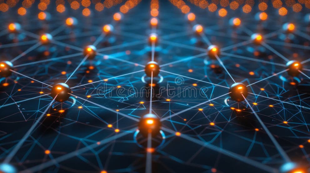Futuristic Network Grid - Abstract Connection Technology, AI Data Nodes, Neural Network Concept ...