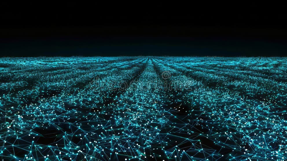 Futuristic Network Grid: Abstract Data Visualization Landscape in Teal ...