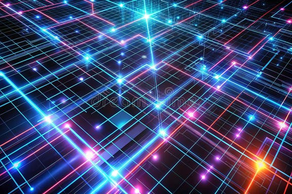 Futuristic Network Grid, Glowing Lines, Abstract City, Data Flow ...