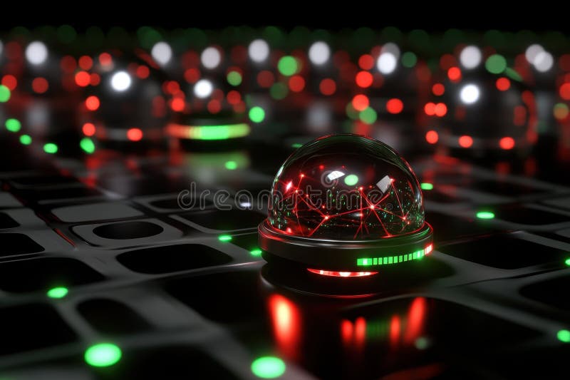 Futuristic Network Grid with Glowing Orbs Displaying Red and Green ...