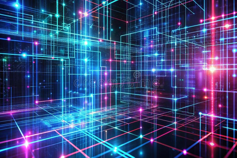 Futuristic Network Grid System in a Digital Space Stock Illustration ...