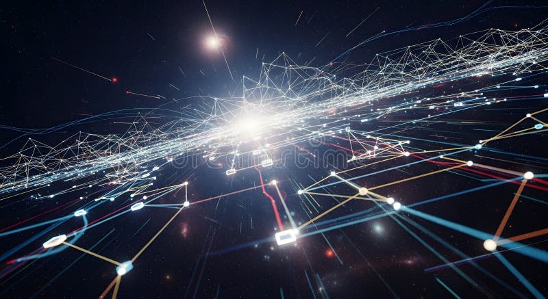 Futuristic Network of Interconnected Data Points, Lines, and Nodes in Deep Space Stock Photo ...