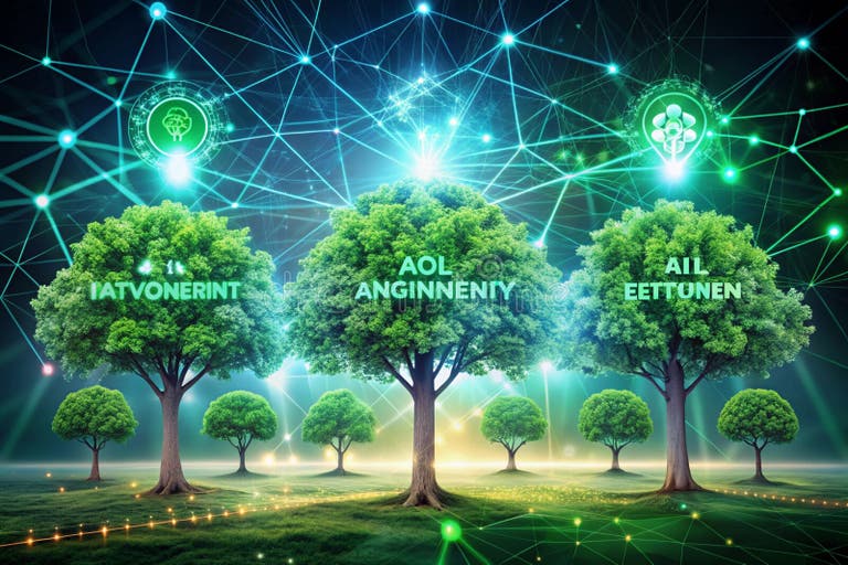 Futuristic Network of Interconnected Trees Stock Illustration ...