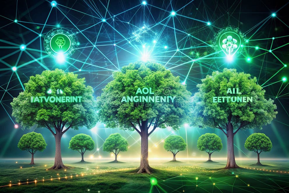 Futuristic Network of Interconnected Trees Stock Illustration ...
