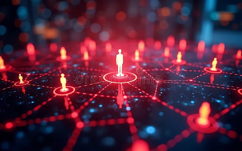 Futuristic Network Visualization, Glowing Human Silhouettes Connected ...