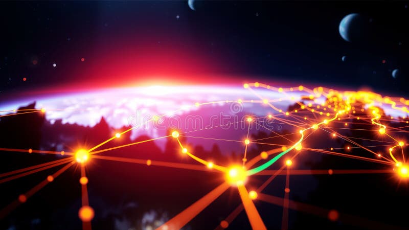 Futuristic Network Visualization Over Earth with Glowing Connections ...
