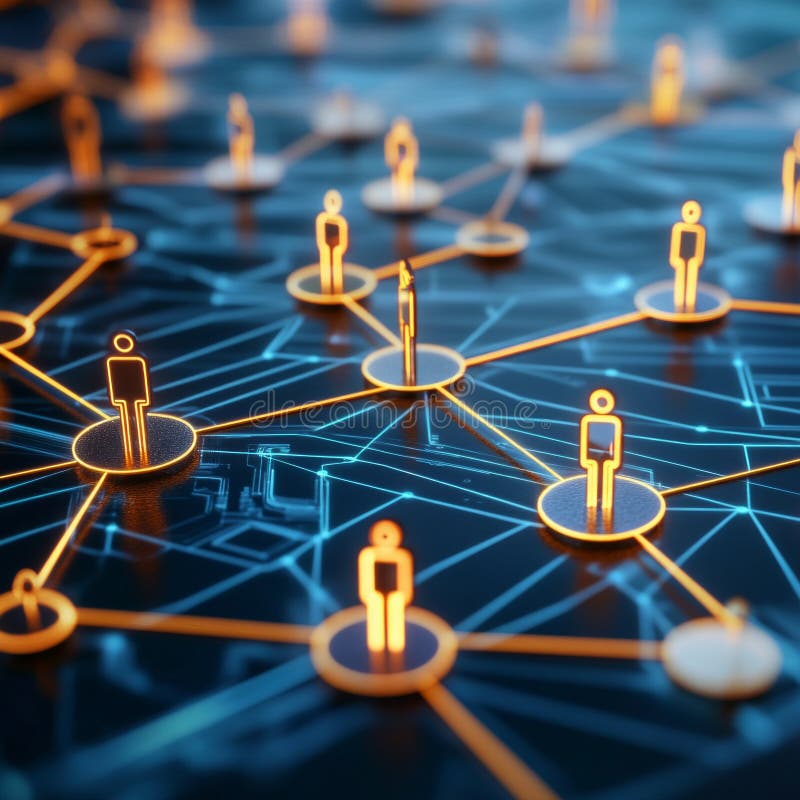 Futuristic Networking Concept with Glowing Human Icons on Digital Grid ...
