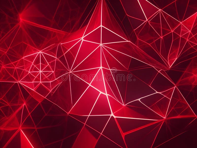 Futuristic Networks: Abstract Triangles and Dots in Glowing Red Web ...