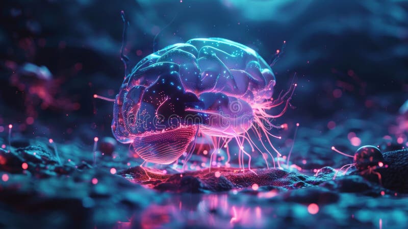 Futuristic Neural Interface with Brain Computer Fusion and Glowing ...