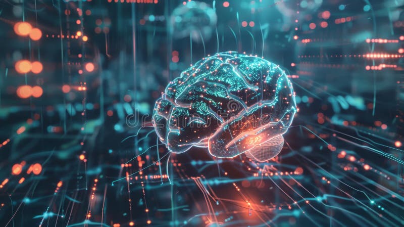 Futuristic Neural Interface with Brain Computer Fusion, Iridescent ...