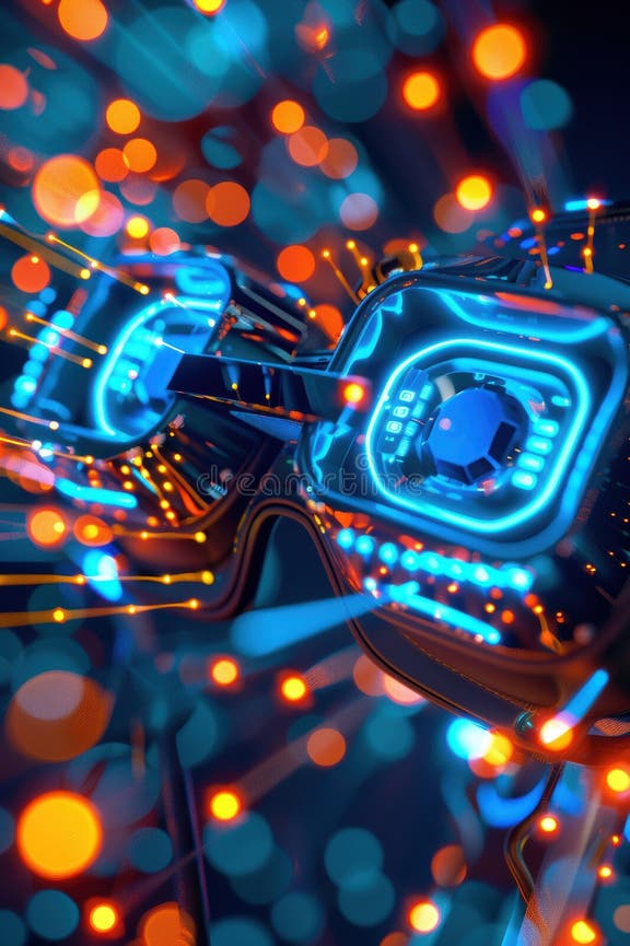 Futuristic Neural Interface and VR Headset with Glowing Data Flow ...