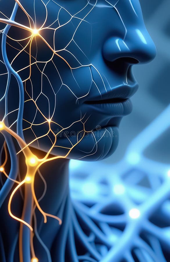 Futuristic Neural Network on Abstract Human Face with Glowing ...