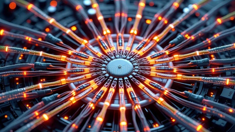 Futuristic Neural Network with Glowing Wires in Circular Pattern Stock ...