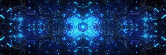 Futuristic Neural Network Patterns in Deep Blue with a Central Node ...