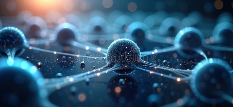 Futuristic Neural Network Process. Complex Network Structure. Blue ...