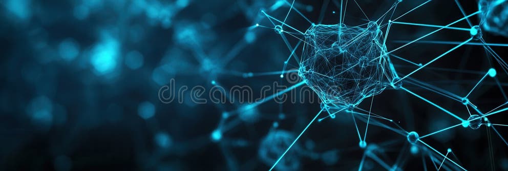 Futuristic Neural Network Visualization With Deep Blue And Cyan Patterns Blending Into Black For