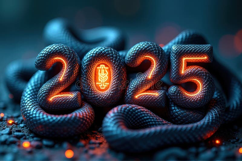 Futuristic New Year 2025 with Snake Theme and Neon Glow for Digital ...