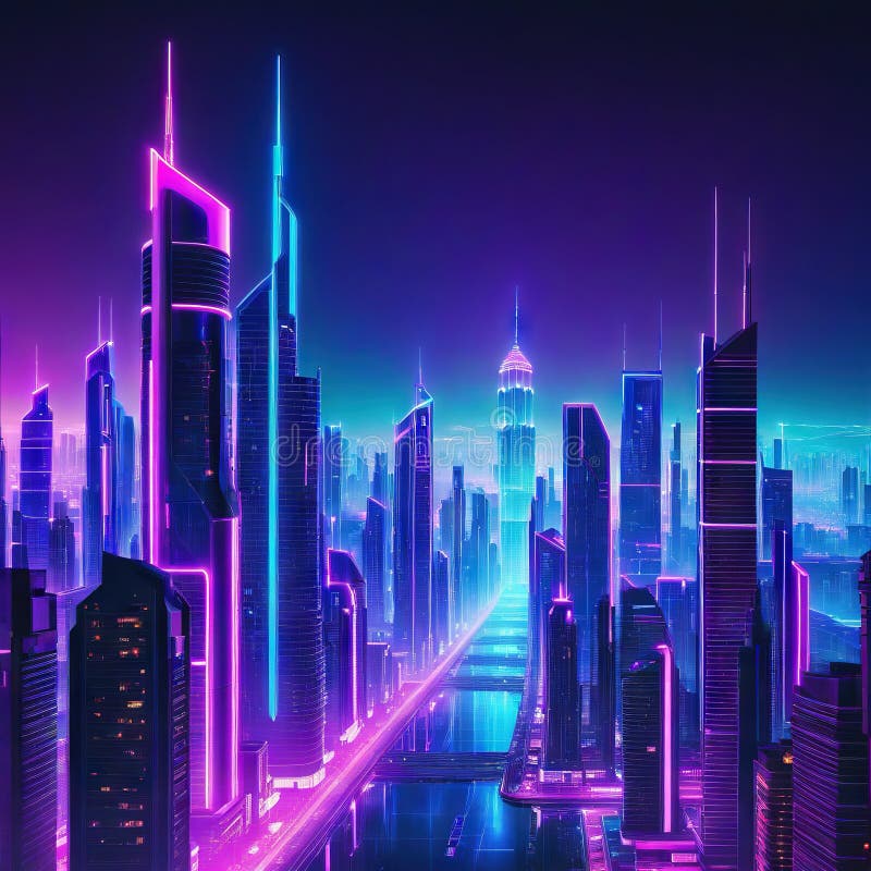 Beautiful Cyberpunk Background With Glowing Neon Lights Sci Fi
