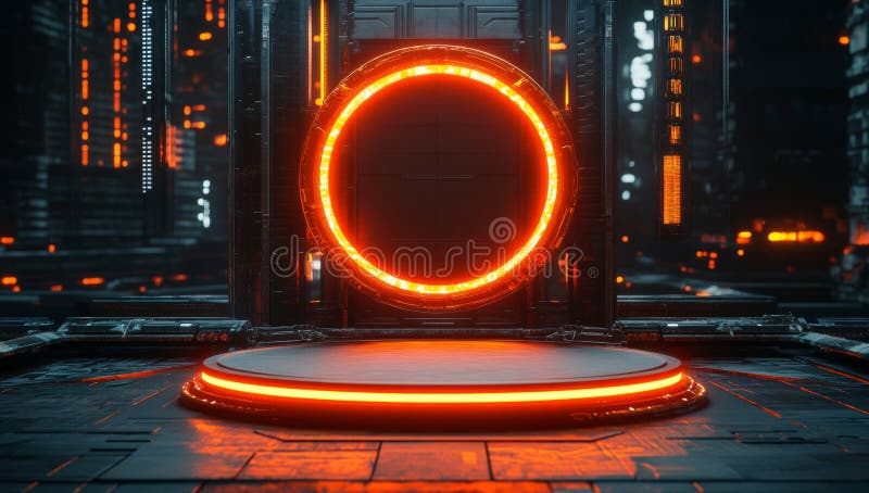 Futuristic Nighttime Scenery of a City Includes Neon Lighting and a ...