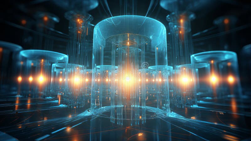 Futuristic Nuclear Energy Concept with Glowing Rods Stock Illustration ...