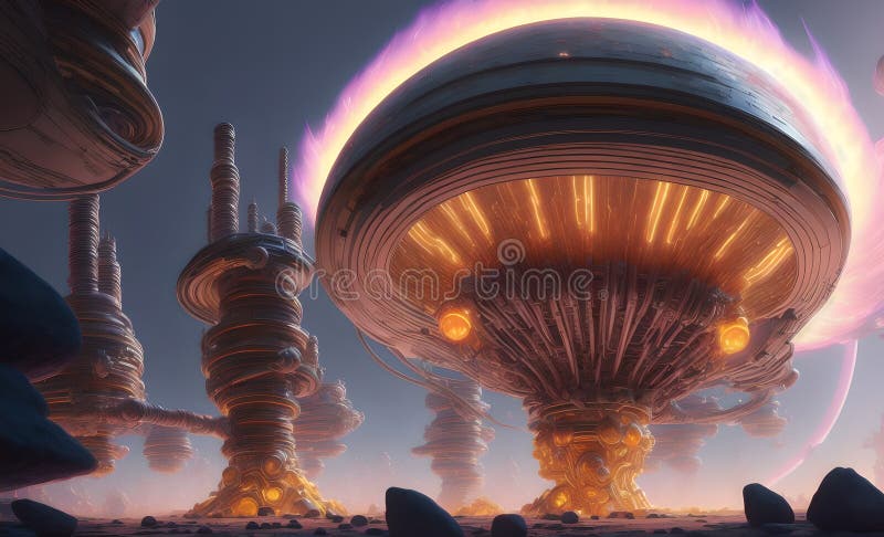 Futuristic Nuclear Fusion Power Plant Concept, AI Stock Illustration ...