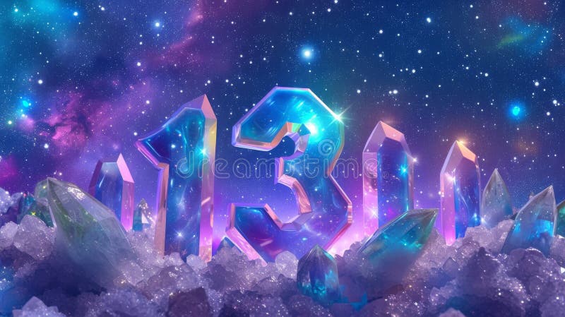 Futuristic Number 13 in Crystal Forms Against a Cosmic Background Stock ...