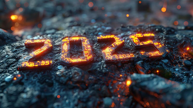 Futuristic 2025 Number Rendered in a Digital Landscape Stock ...