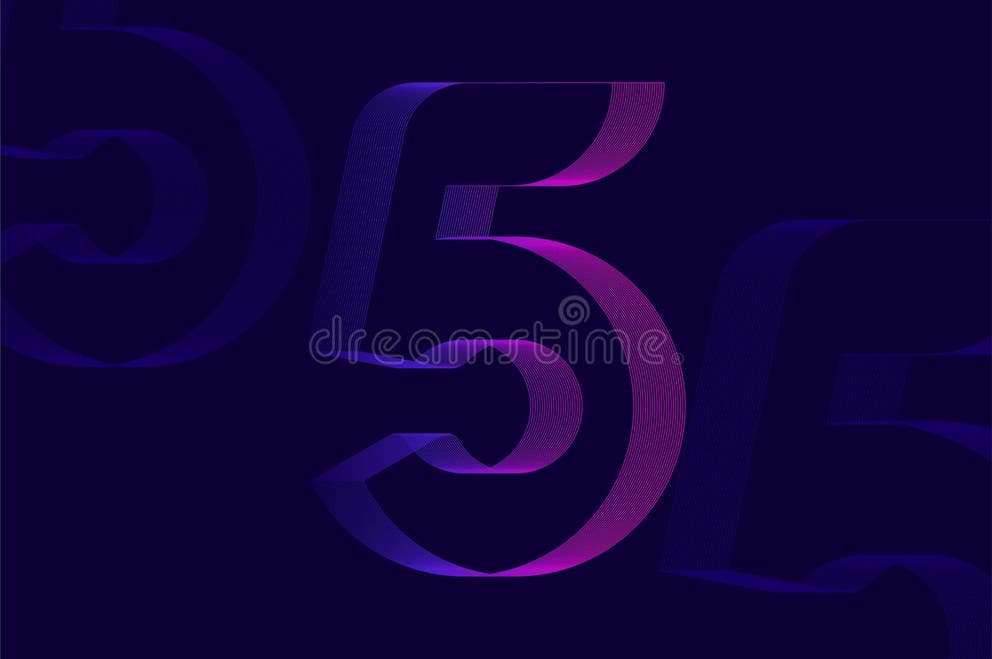 Futuristic Numeric Glitch Efffect with Line Pattern Number 5 Five Stock ...