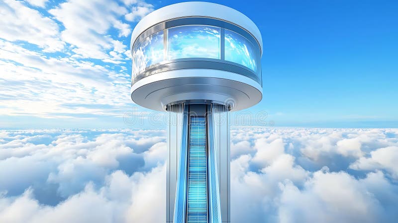 Futuristic Observation Tower Above Clouds Stock Illustration ...
