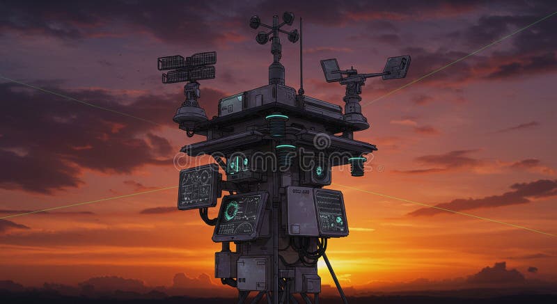 Futuristic Sunset Observatory: a Technological Marvel Silhouetted ...