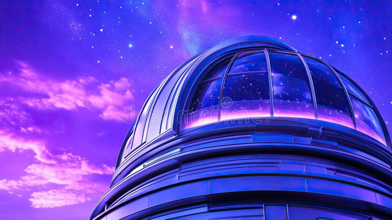 Futuristic Observatory Under a Violet Night Sky with Glowing ...