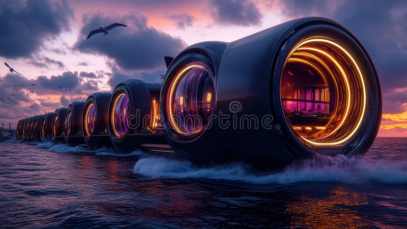 Futuristic Ocean Vessels with Glowing Energy Systems Stock Image ...