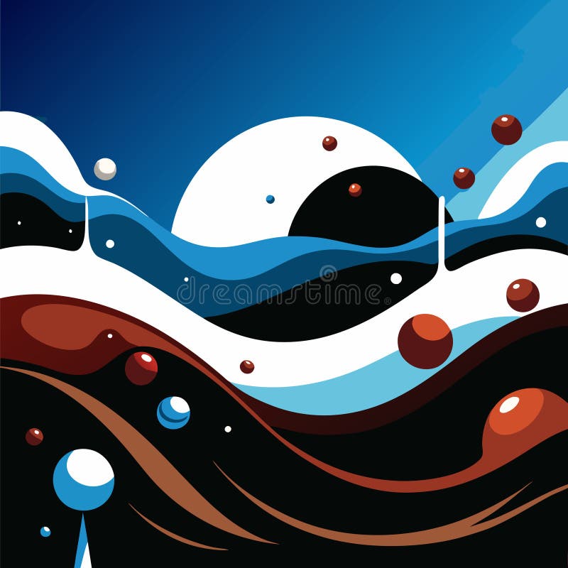 Futuristic Ocean Waves with Bubbles and Drops in a Minimalistic Style ...